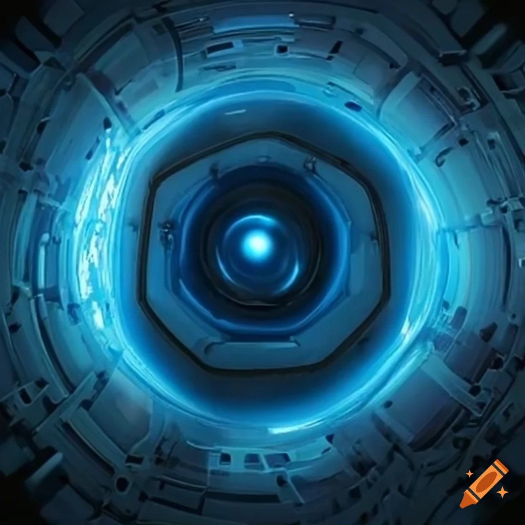 Blue glowing core in futuristic power chamber on Craiyon