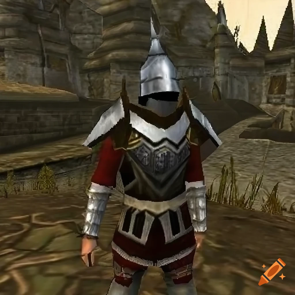 Hlaalu guard in bonemold armor patrolling balmora, morrowind on Craiyon