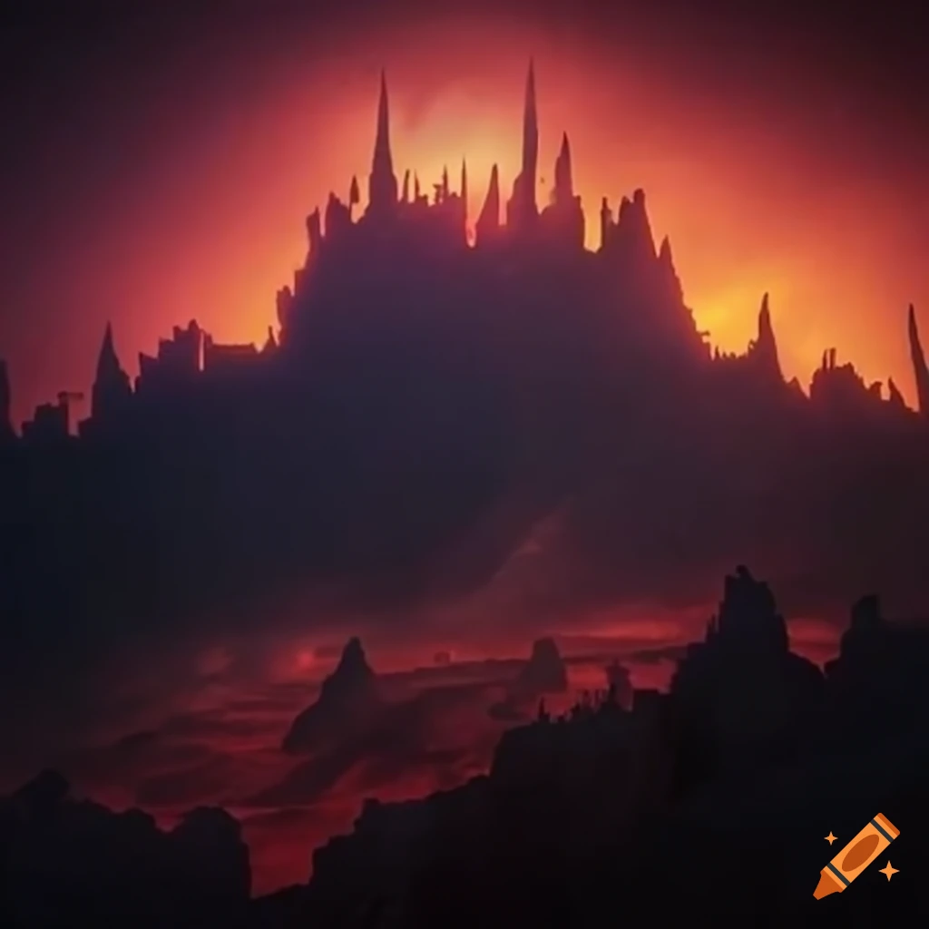 Nightmare-inducing inferno-lit castle in the heart of darkness on Craiyon