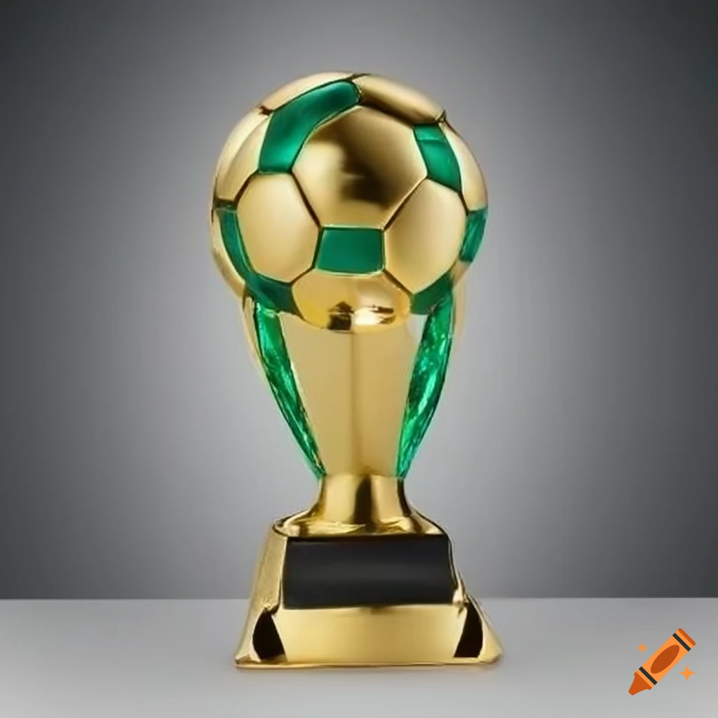 Gold soccer trophy with emerald, crystal, and diamond soccer ball to ...