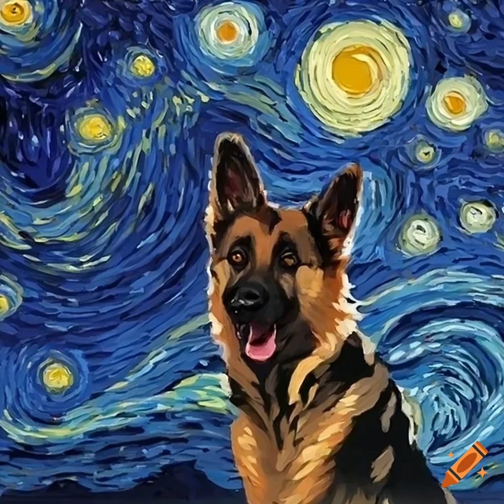 German shepherd under a starry night sky on Craiyon