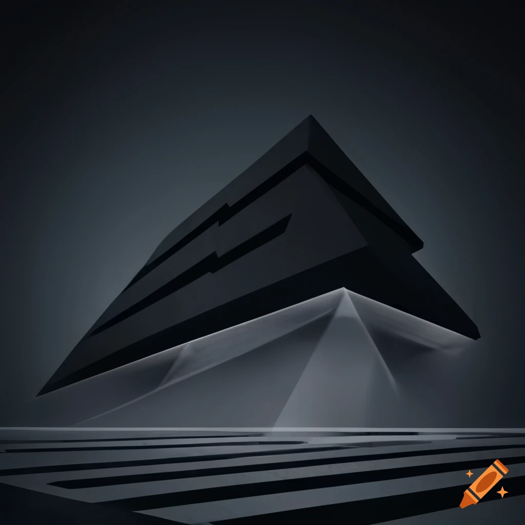Flat black metallic building with penrose triangles in surreal ...