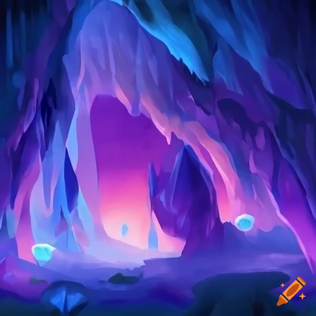 Crystal cave with pokemon-like background on Craiyon