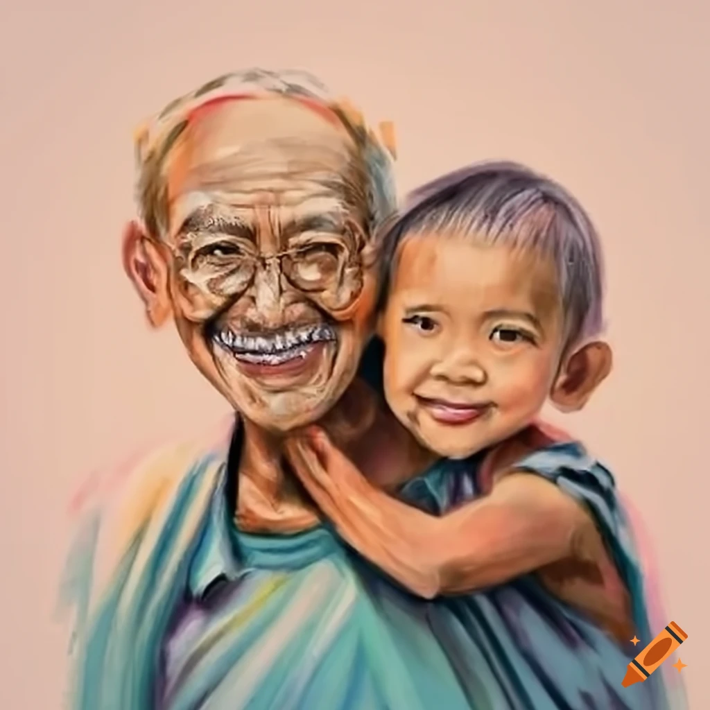 Happy Filipino old man and child on pastel background on Craiyon