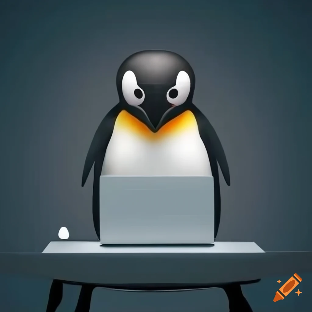 Penguin using a computer in an office chair on Craiyon