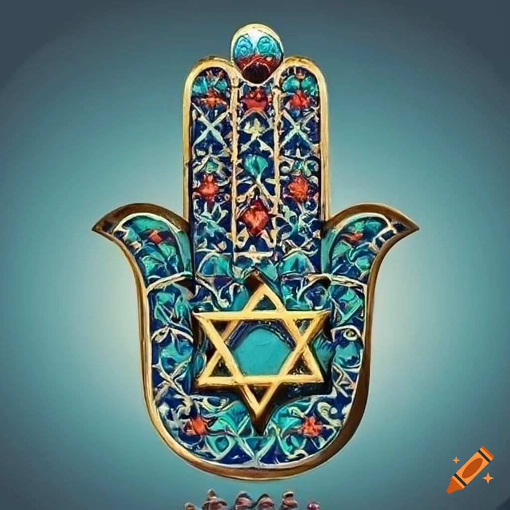 Hamsa with star of david and lion on Craiyon