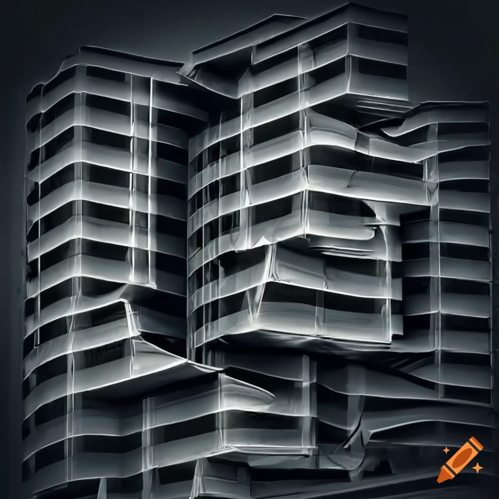 Penrose labyrinth building with spiny eyes in surreal black and white ...