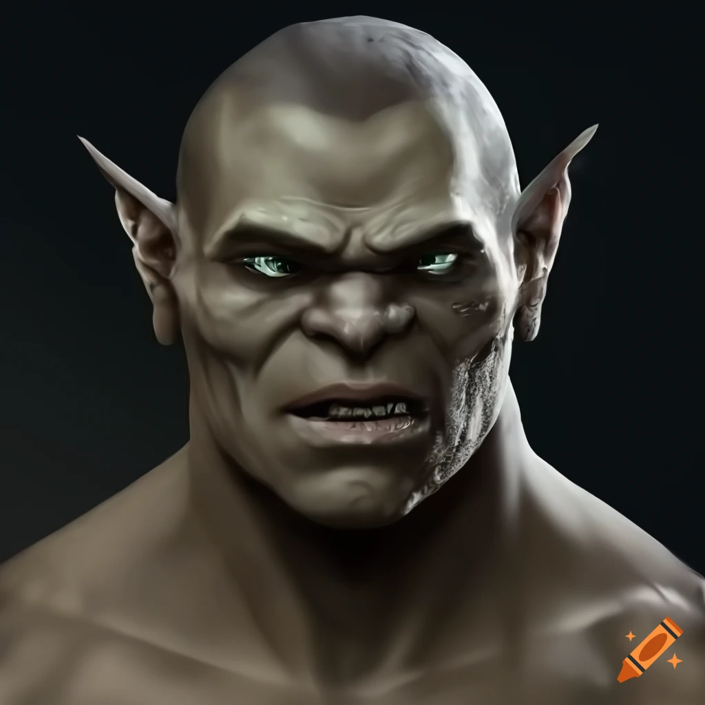Fierce handsome grey-skinned half-orc on Craiyon