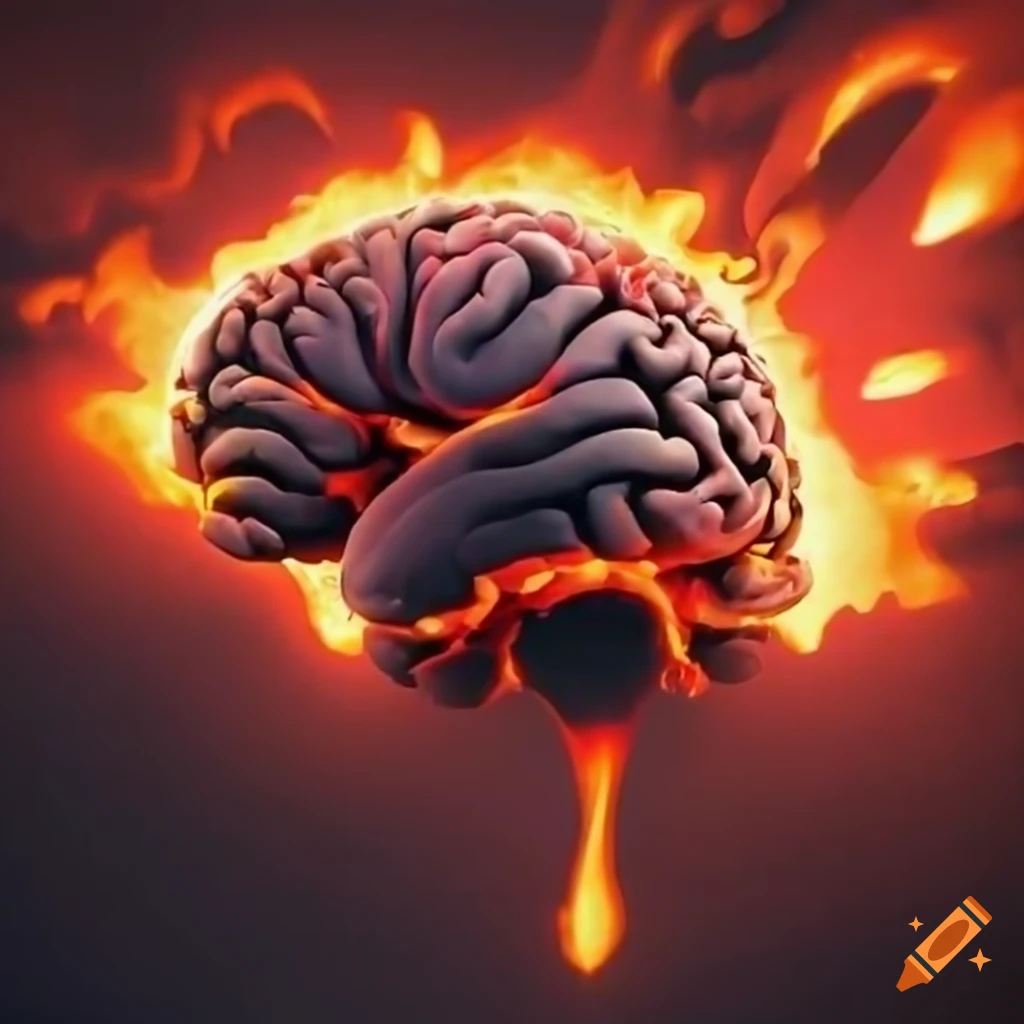 Brain exploding like a volcano with lava flowing out on Craiyon
