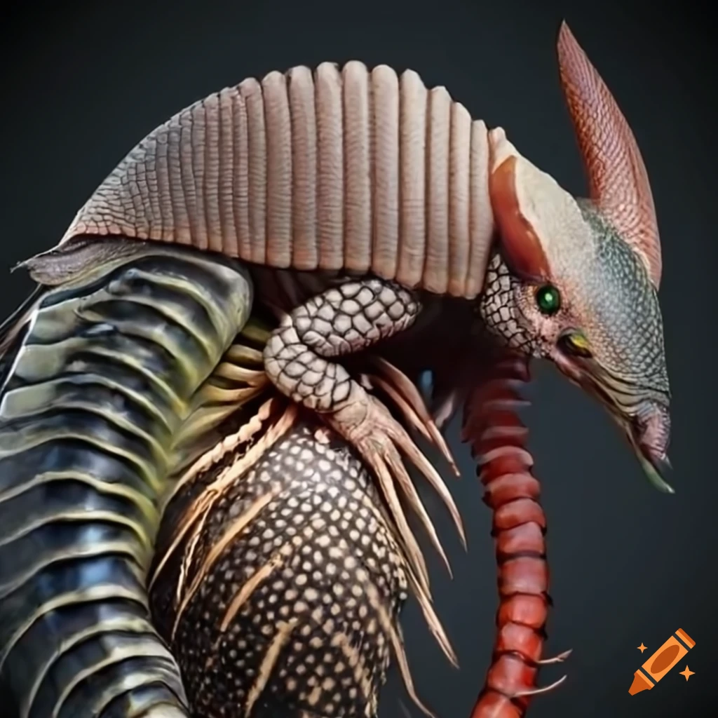 Unique hybrid creature merging armadillo and centipede features in an illustration on Craiyon