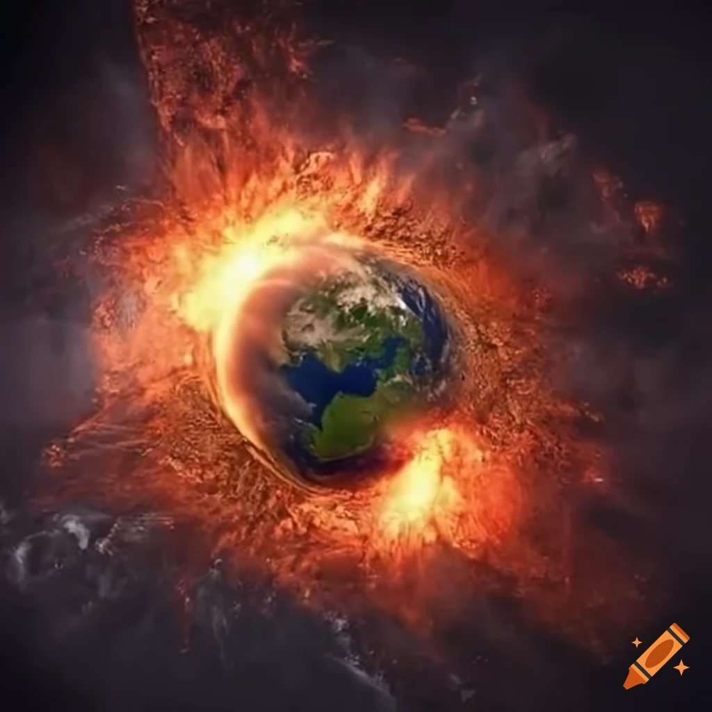 Earth exploding in a photorealistic image on Craiyon