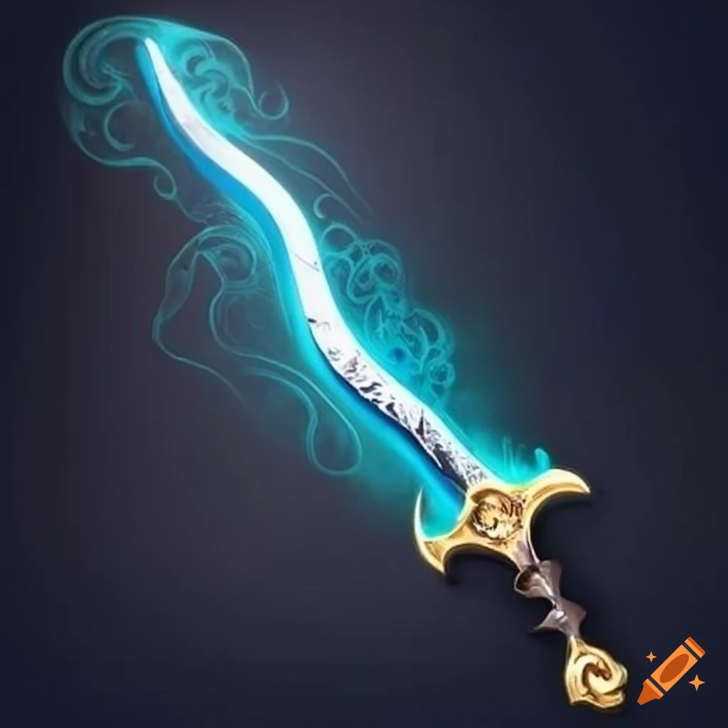 Fantasy magical curved sword with wave design on Craiyon