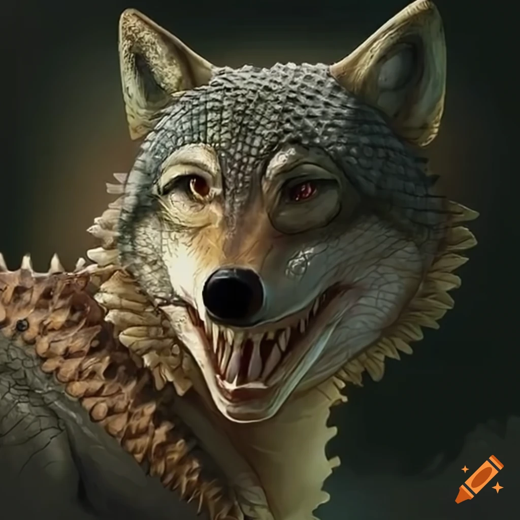 Cryptid creature hybrid of wolf and alligator on Craiyon