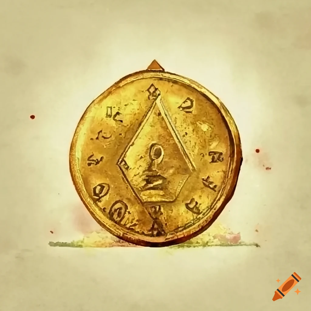 Old gold coin with obelisk engraving on Craiyon