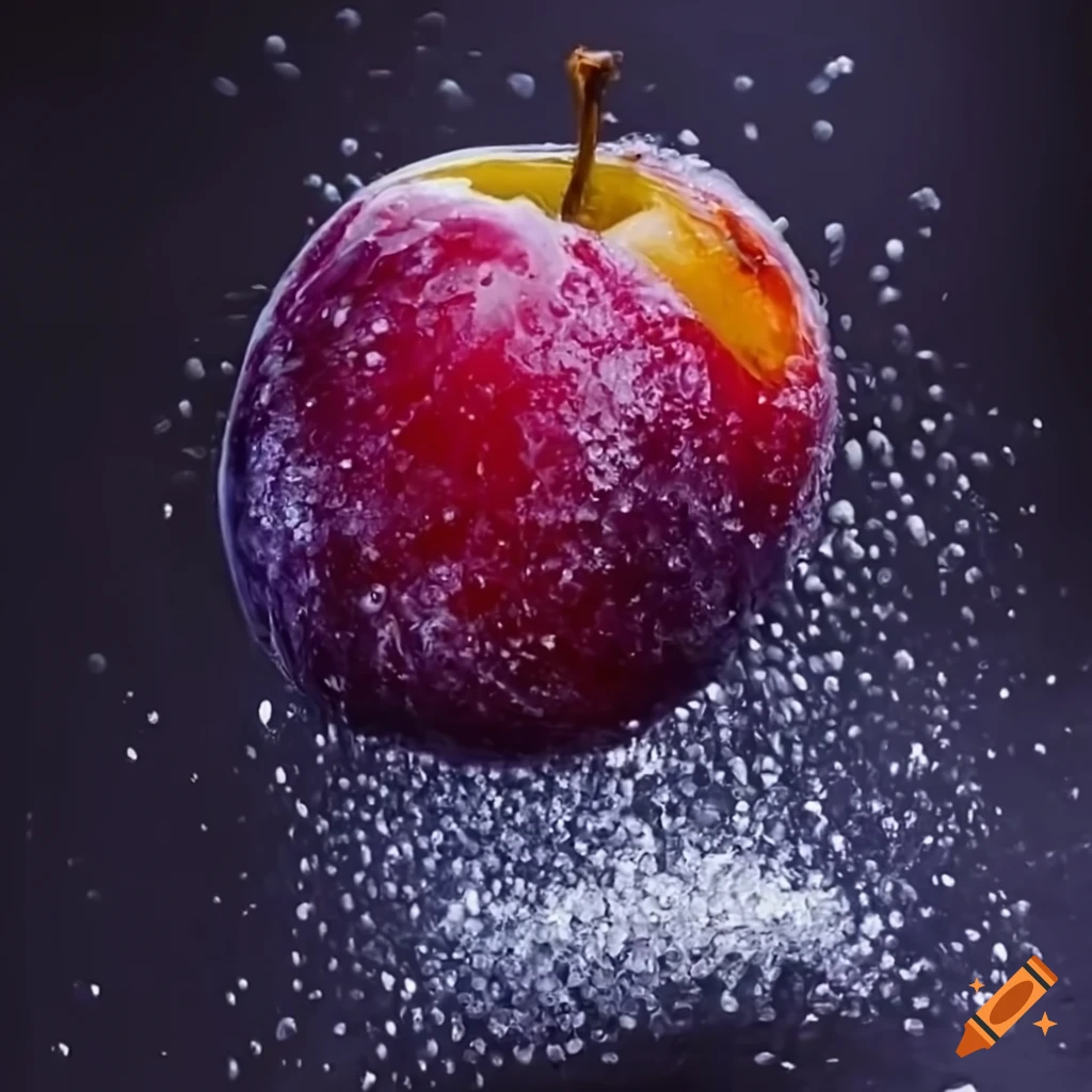 Plum covered in falling sugar grains on Craiyon