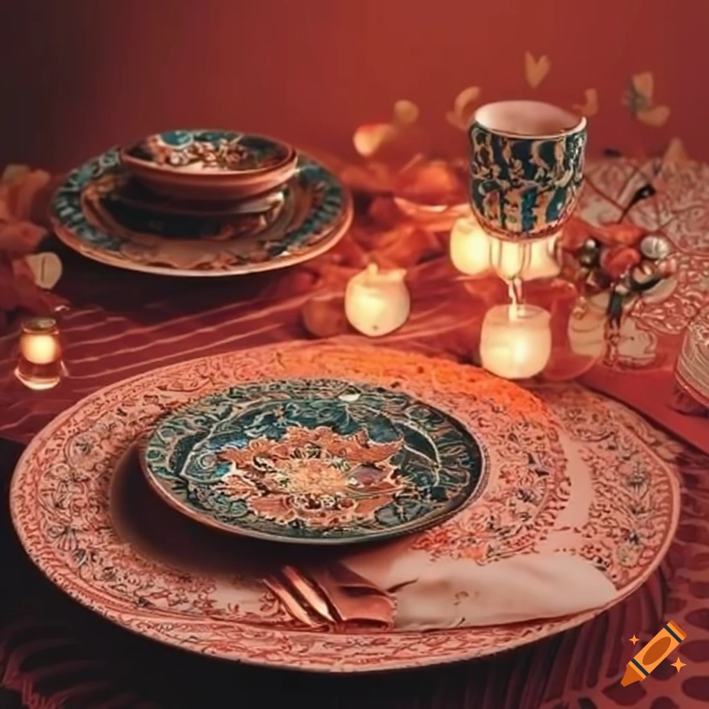 Peach color table setting for Persian New Year 1403 on Craiyon