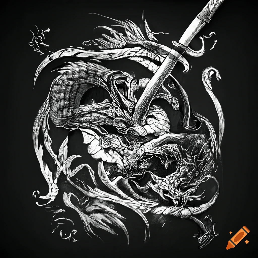 Japanese-style roaring dragon emblem on a sword on Craiyon