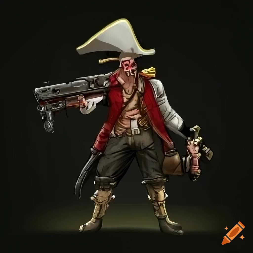 Cyberpunk pirate with futuristic flintlock weapon on Craiyon
