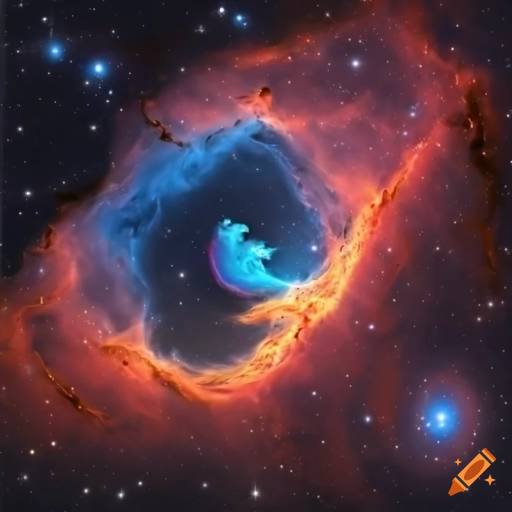 3d nebula art with a blend of amber and blue colors on Craiyon