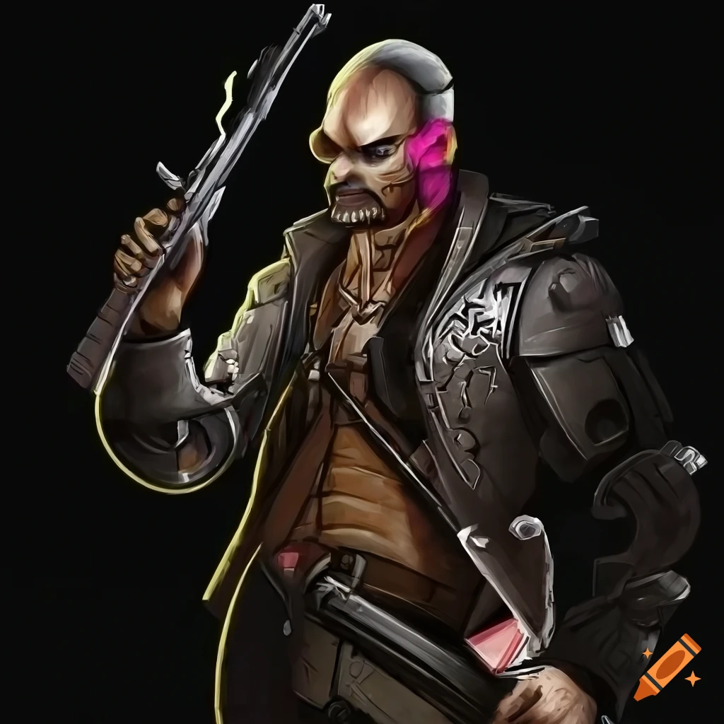 Cyberpunk pirate with a futuristic flintlock weapon on Craiyon