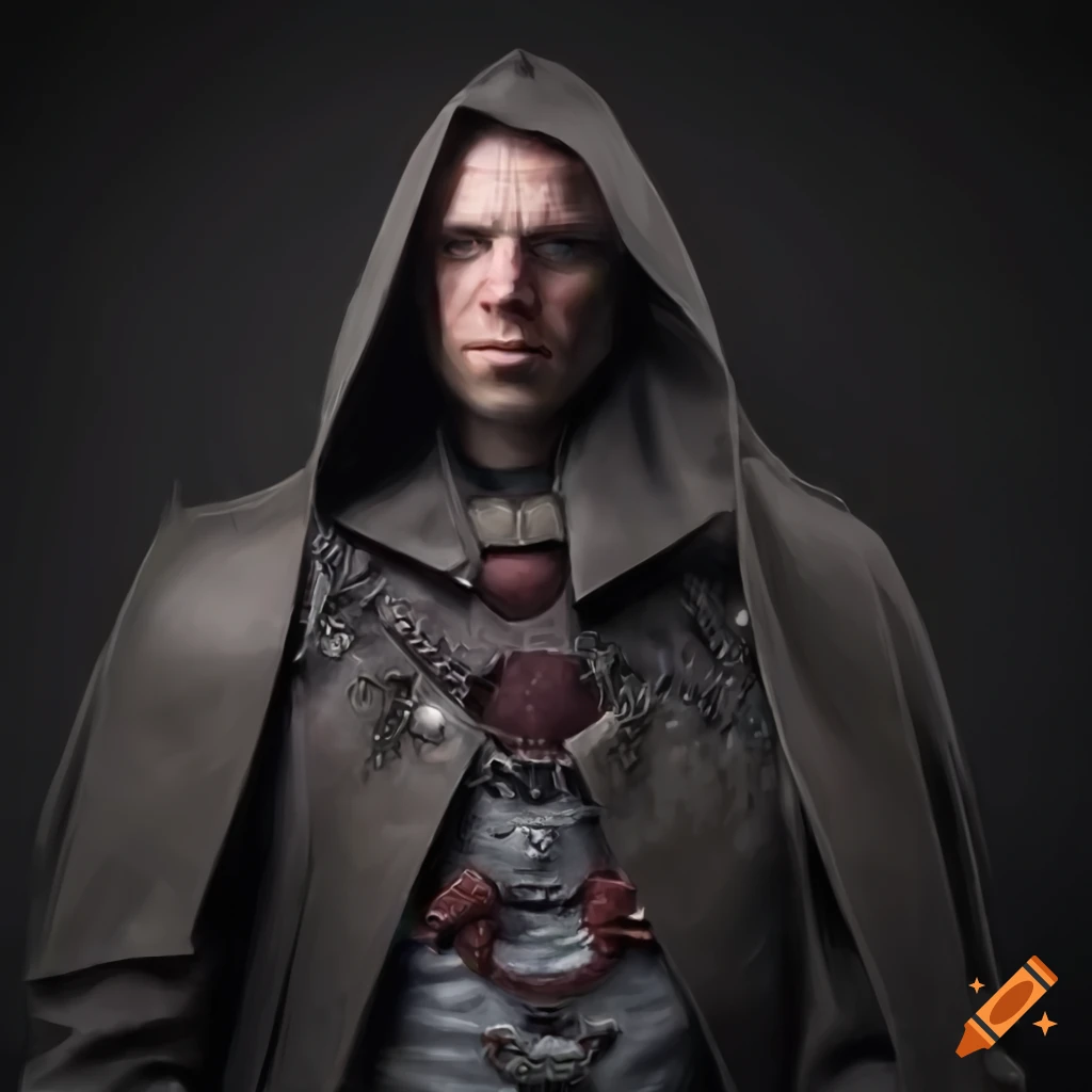 Intimidating rogue male character from Warhammer 40k in a leather cloak ...