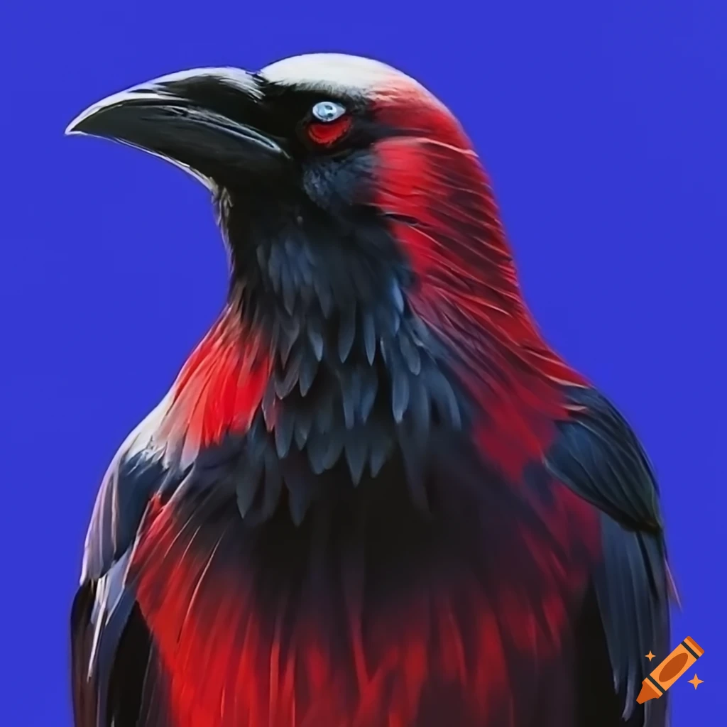 Double silver eyes on a red crow on Craiyon