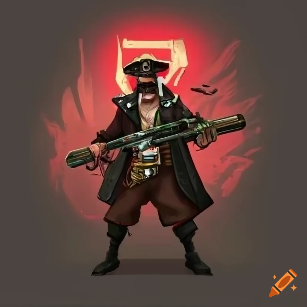 Cyberpunk pirate with futuristic flintlock weapon on Craiyon