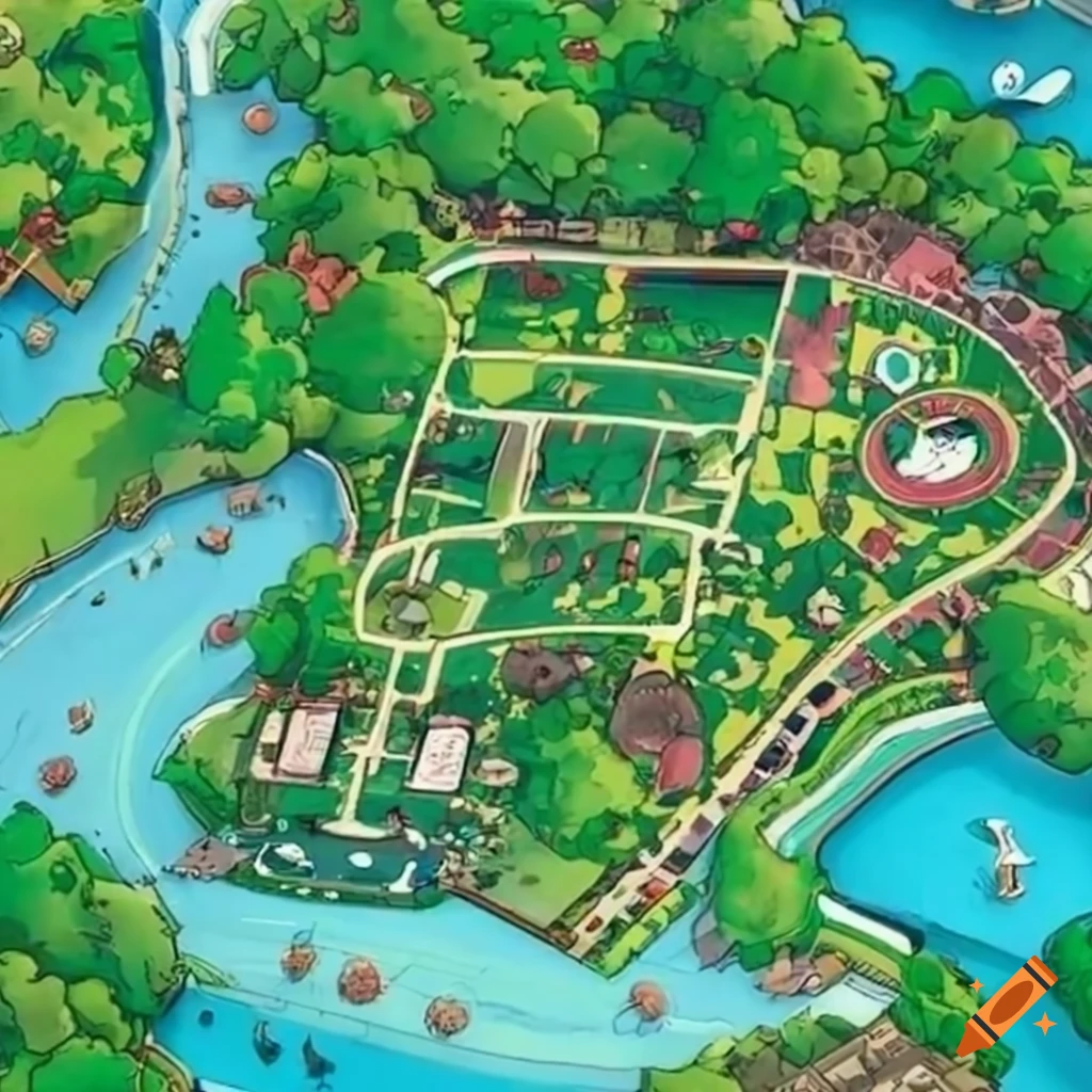 Map layout of a city with children's playgrounds, basketball courts ...