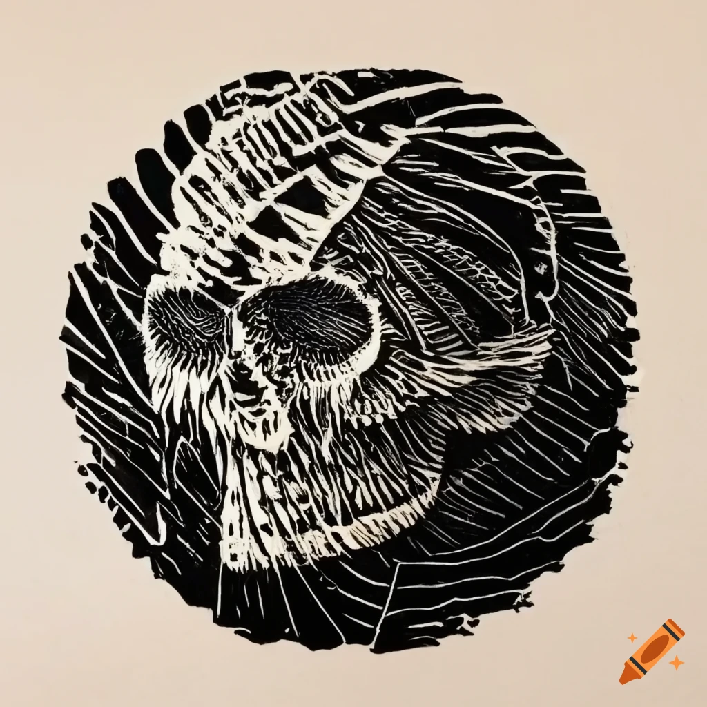 Black and white linocut design on Craiyon