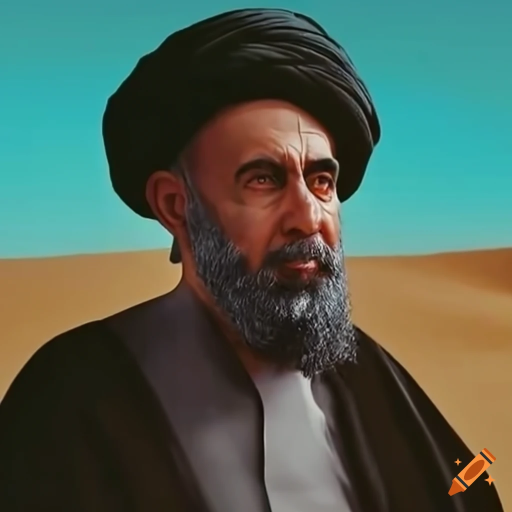 Ayatollah sistani walking in the desert on Craiyon