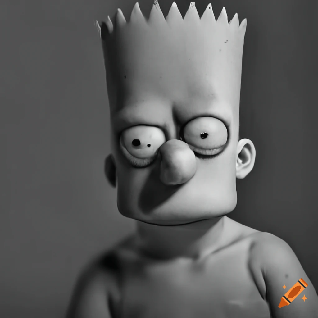 Creepy bart simpson depicted in a 1920s black and white setting on Craiyon