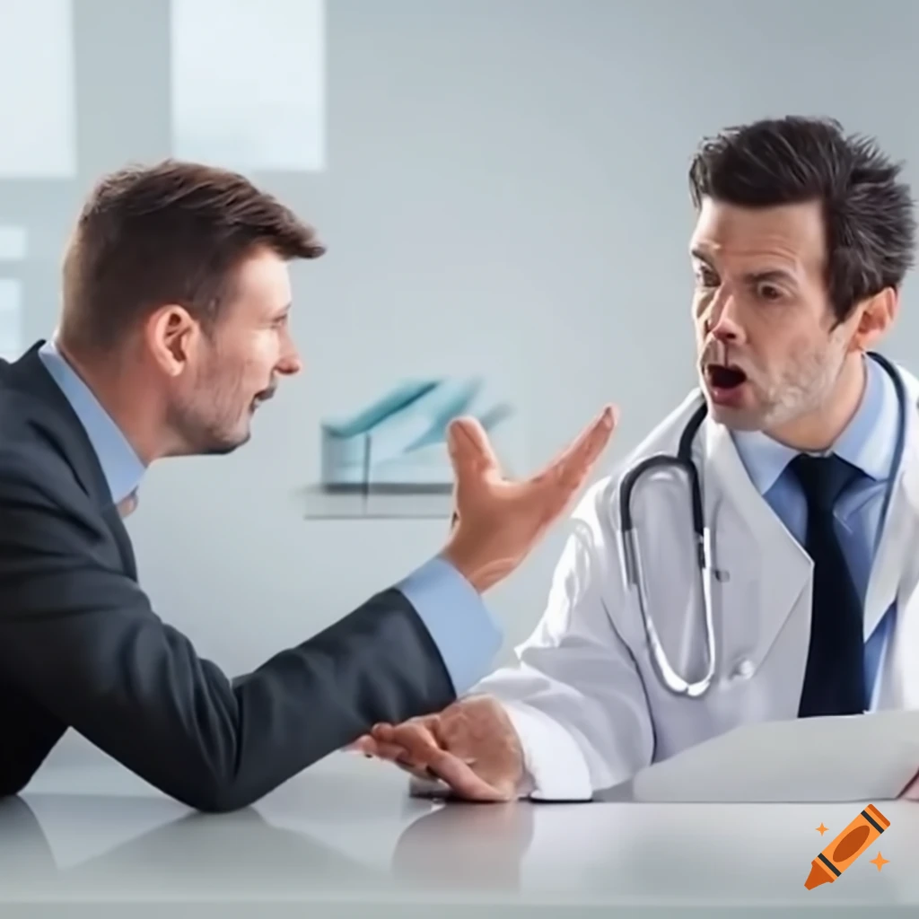 CEO and doctor arguing over a table on Craiyon