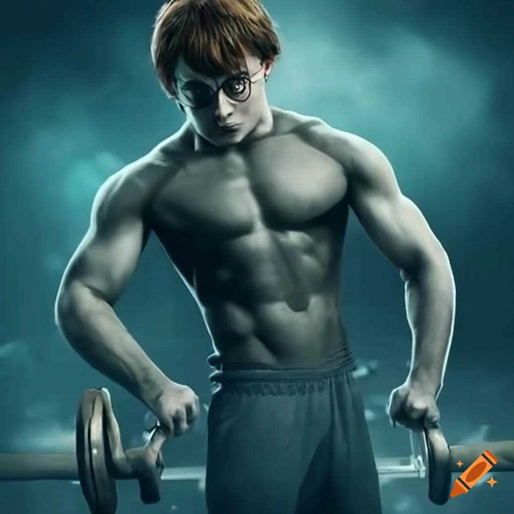 Harry potter showing strength and determination in gym clothes on Craiyon