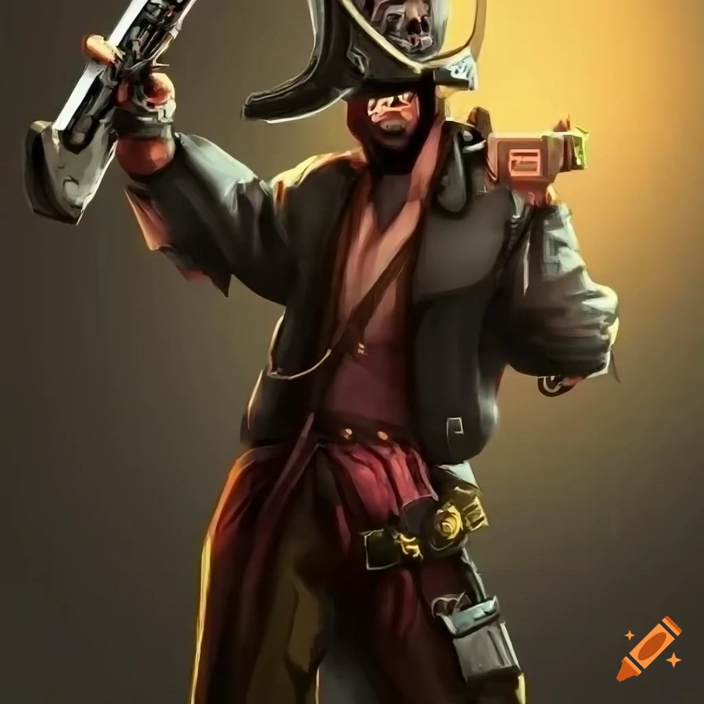 Cyberpunk pirate with futuristic flintlock weapon on Craiyon