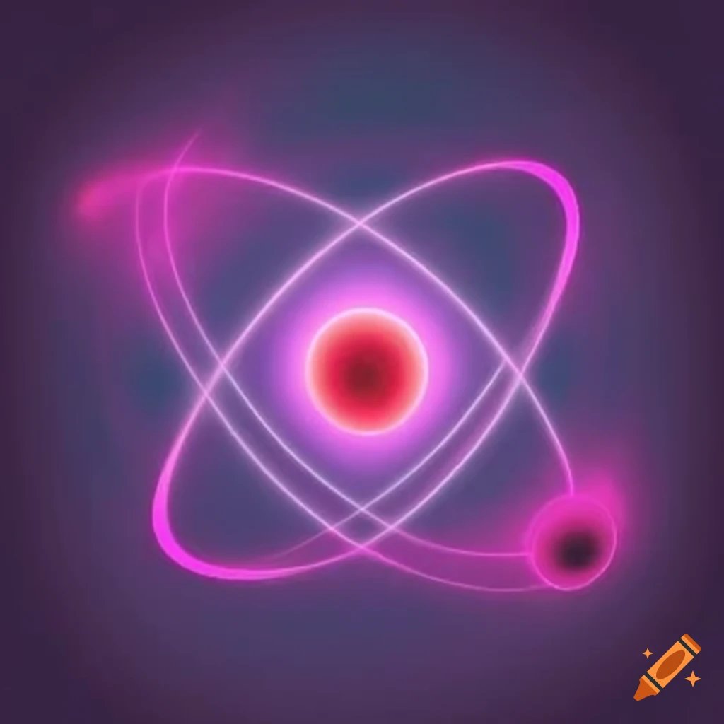 Pink glowing atom with nucleus and electrons on Craiyon