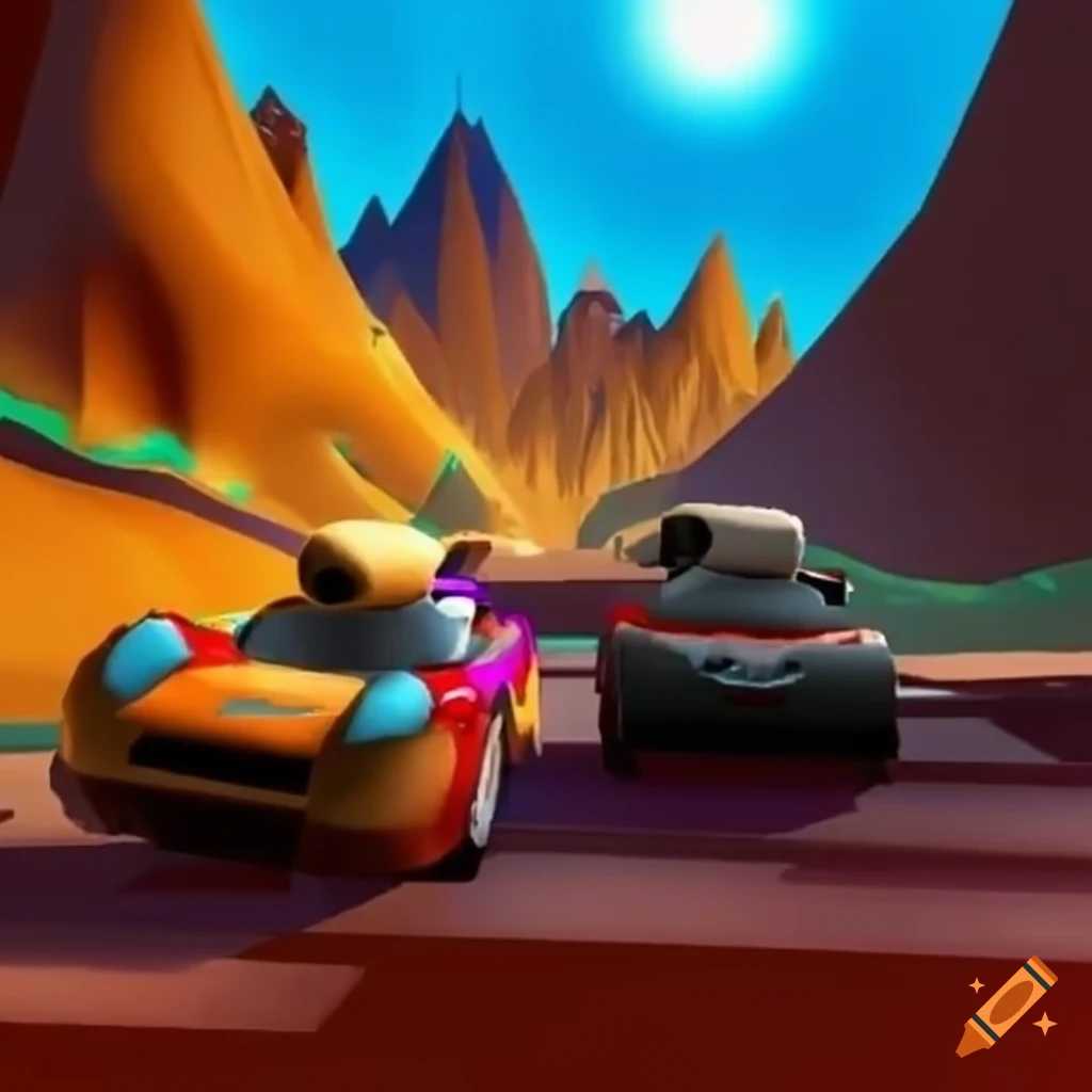 Roblox cars racing down a mountain in 1998 on Craiyon