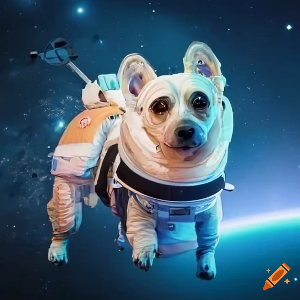 Dog in space suit with astronaut in space on Craiyon