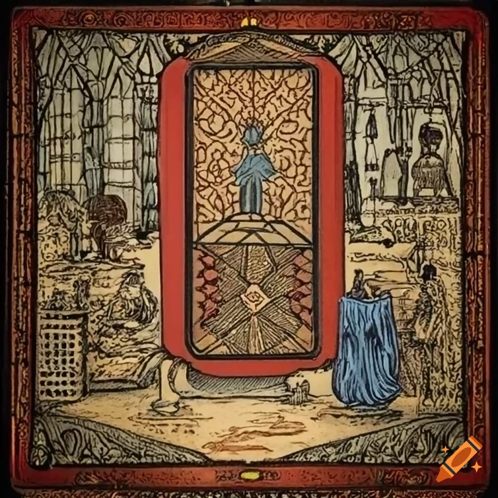Cage depicted in rider-waite tarot card style with intricate details on ...