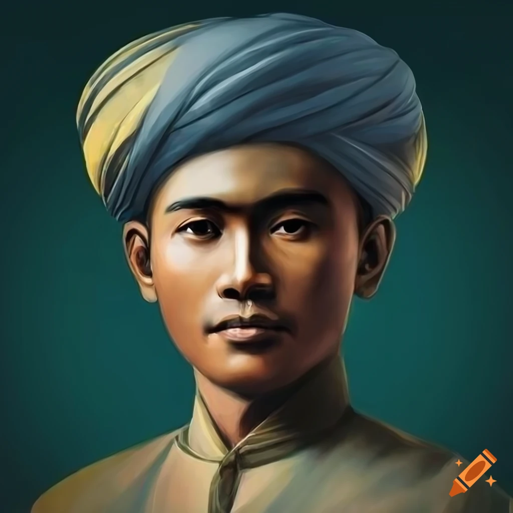 Historical portrait of indonesian man in sarung and turban on Craiyon