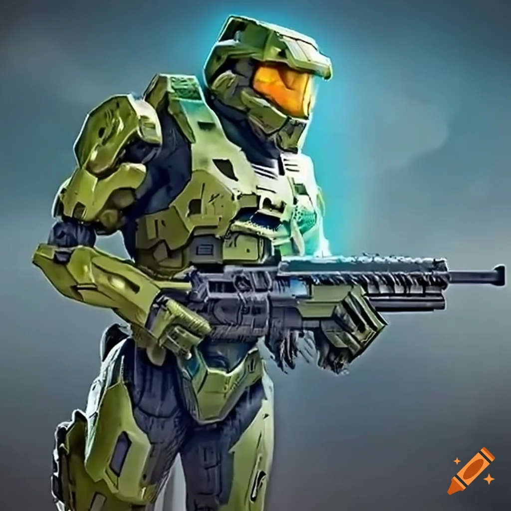 Master chief riding a stegasaurus with a wild-west style pistol on Craiyon