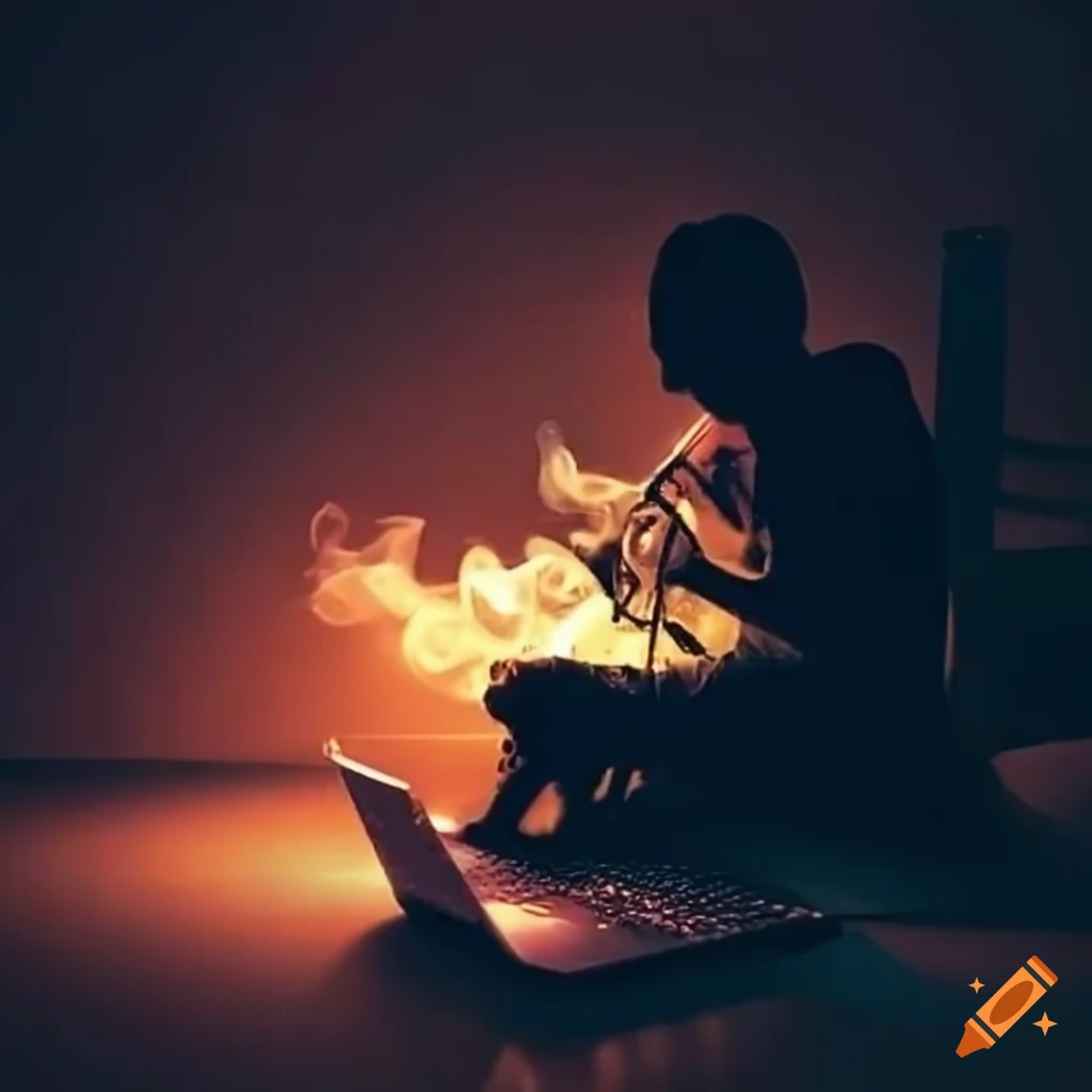 Slow loading windows 98 computer at night with person smoking weed on ...