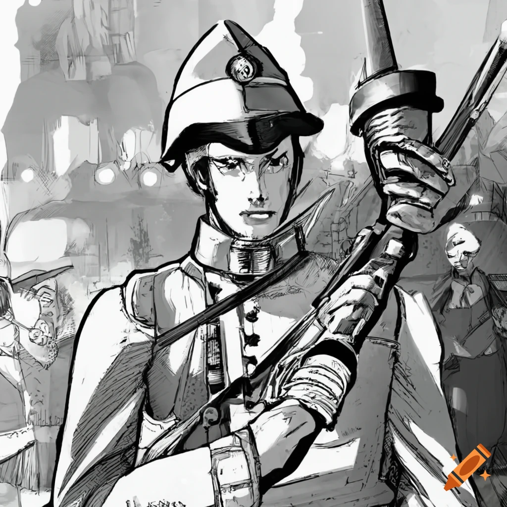 19th century soldiers aiming in manga comic style (black and white) on ...