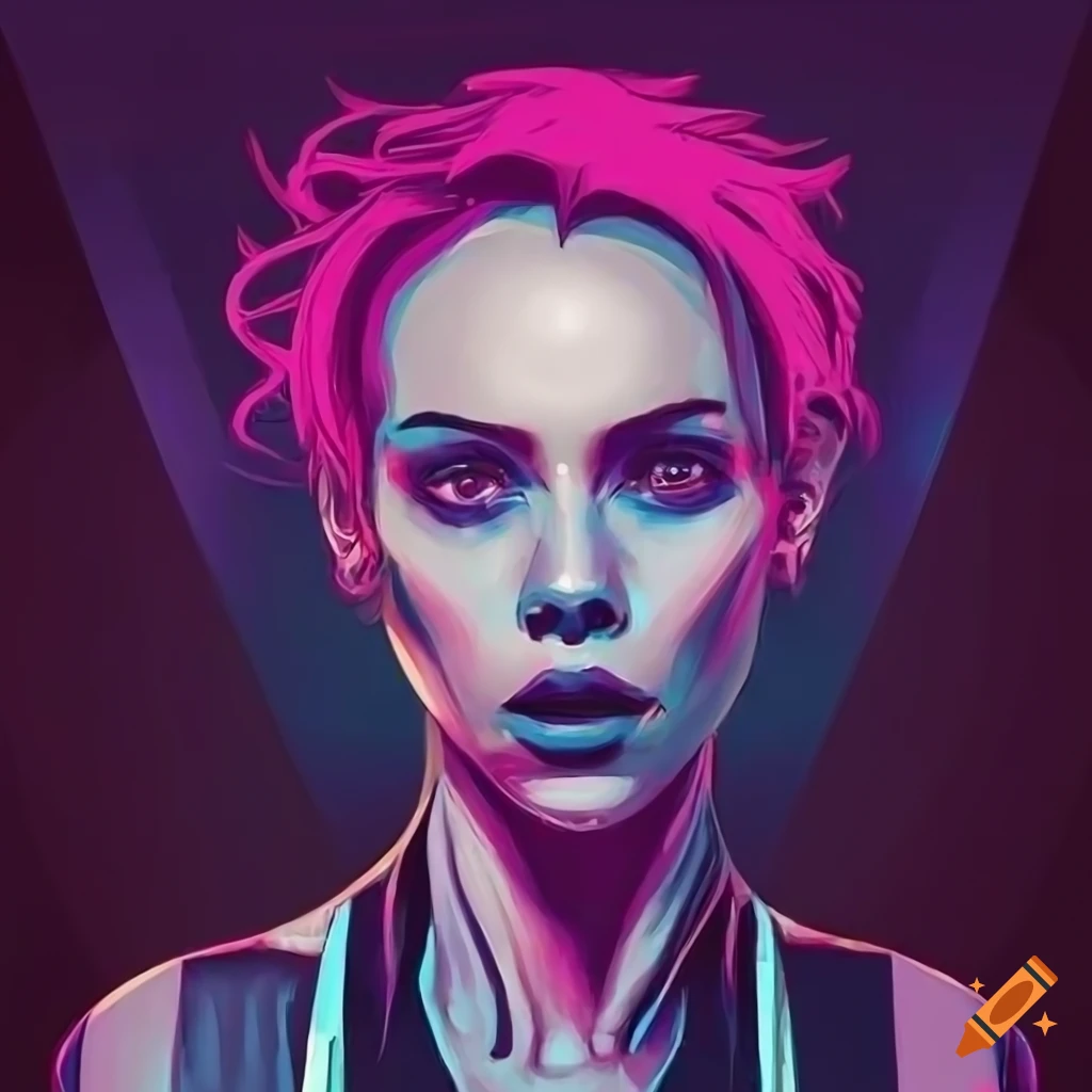 Cyberpunk woman head illustration on Craiyon