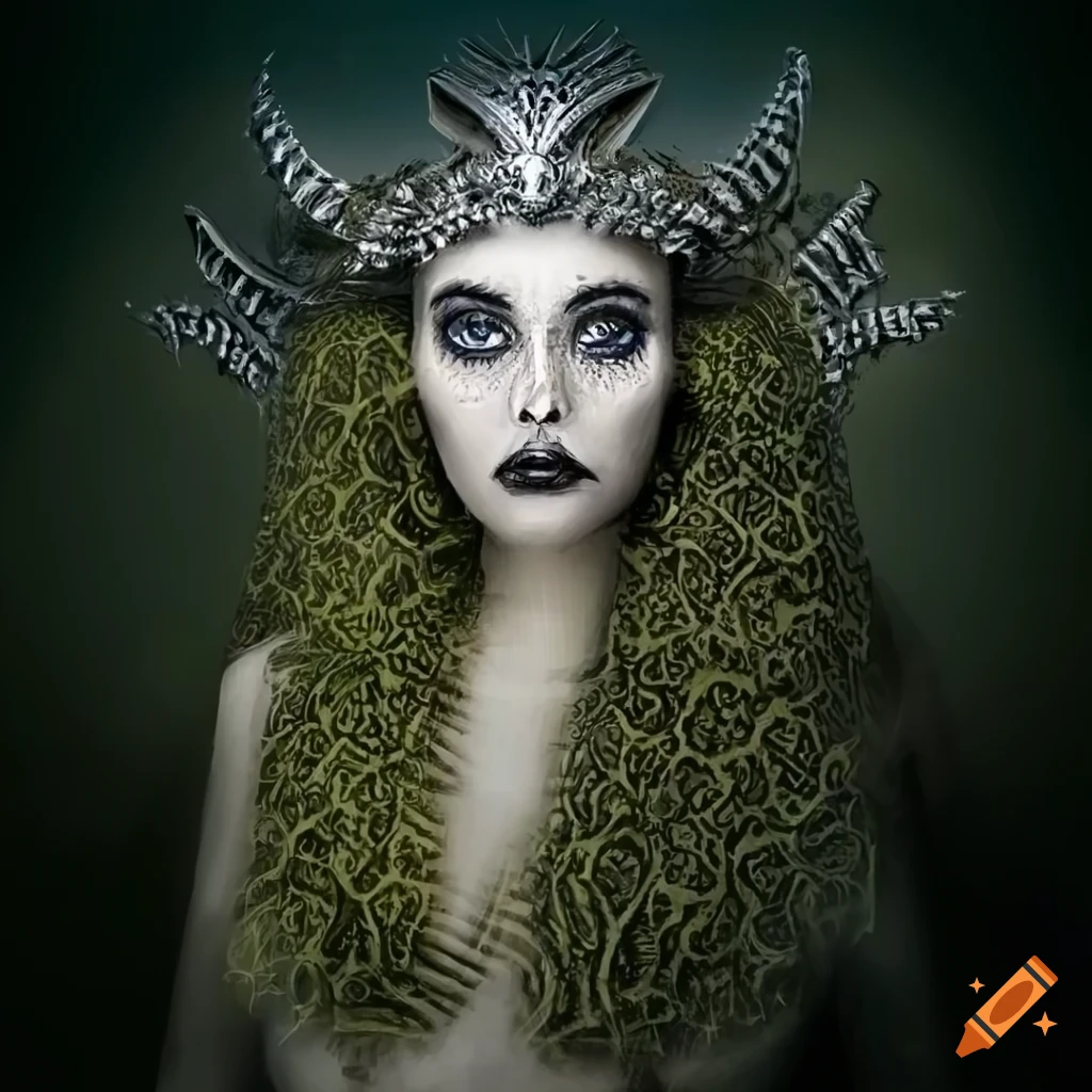 Stylized portrait of Death Goddess Vel from ancient fantasy literature ...