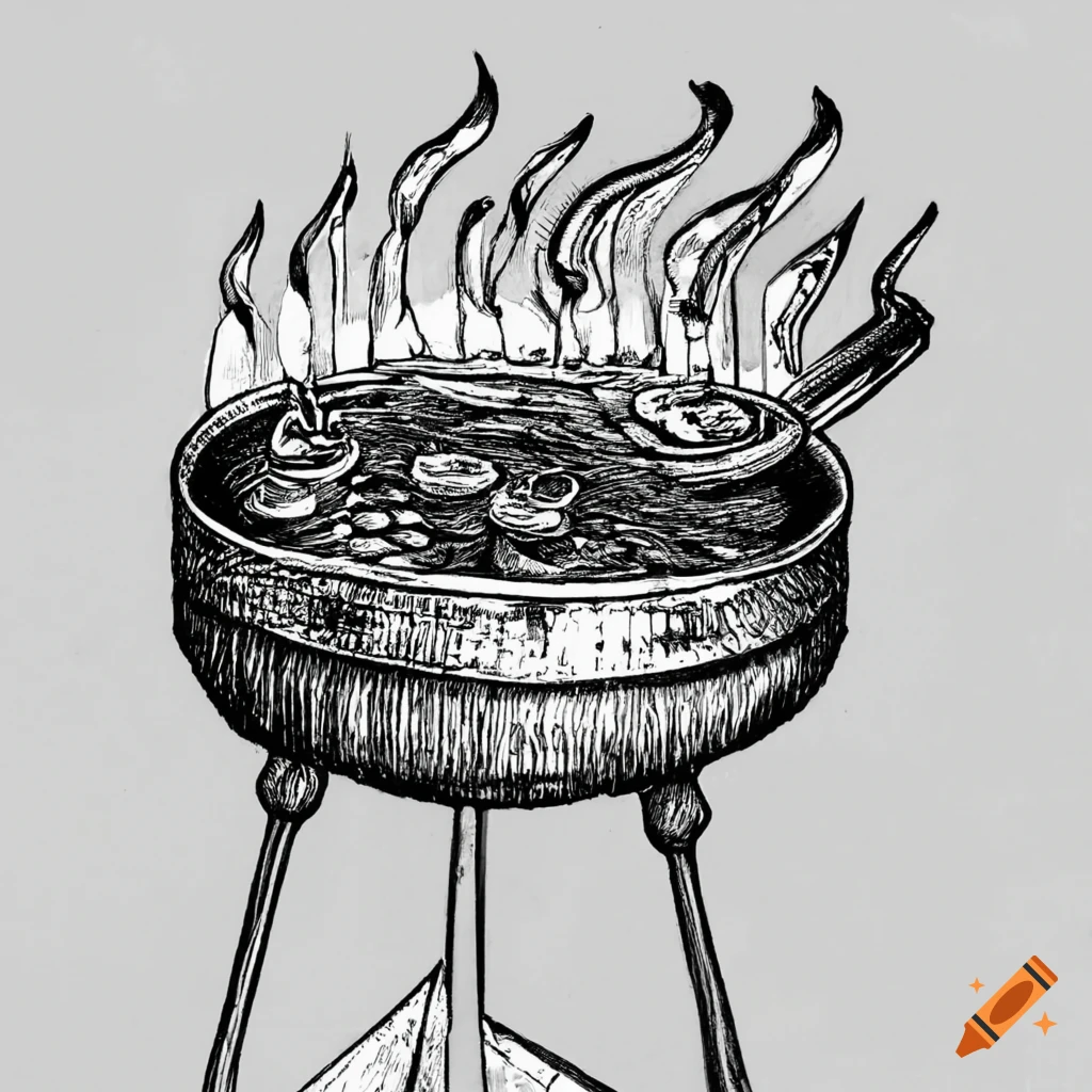 Black ink engraving illustration of a BBQ on Craiyon