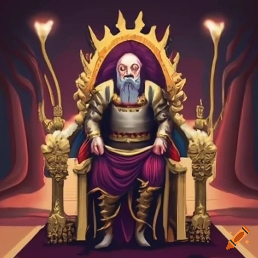 Serious old king sitting on a throne on Craiyon