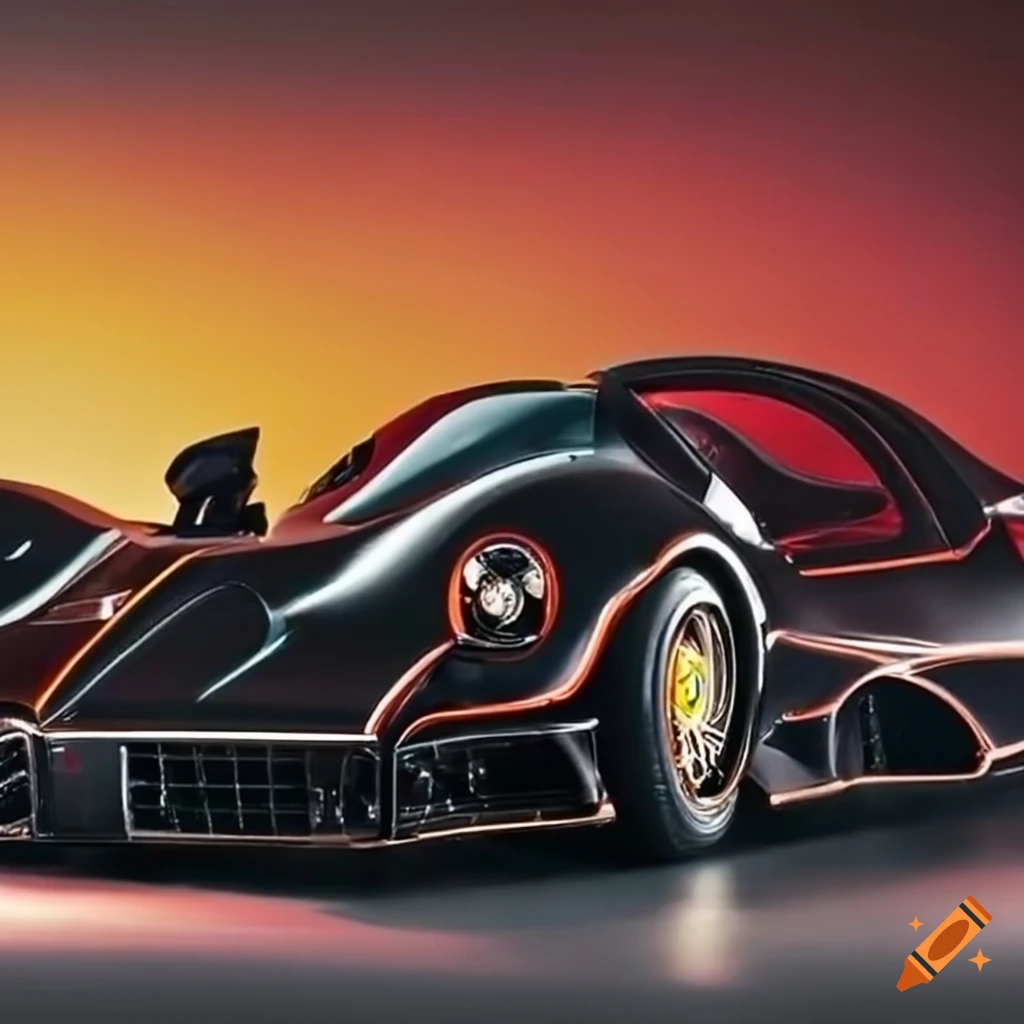 Black batmobile with elements of 70s coupe ferrari pagani cadillac on ...