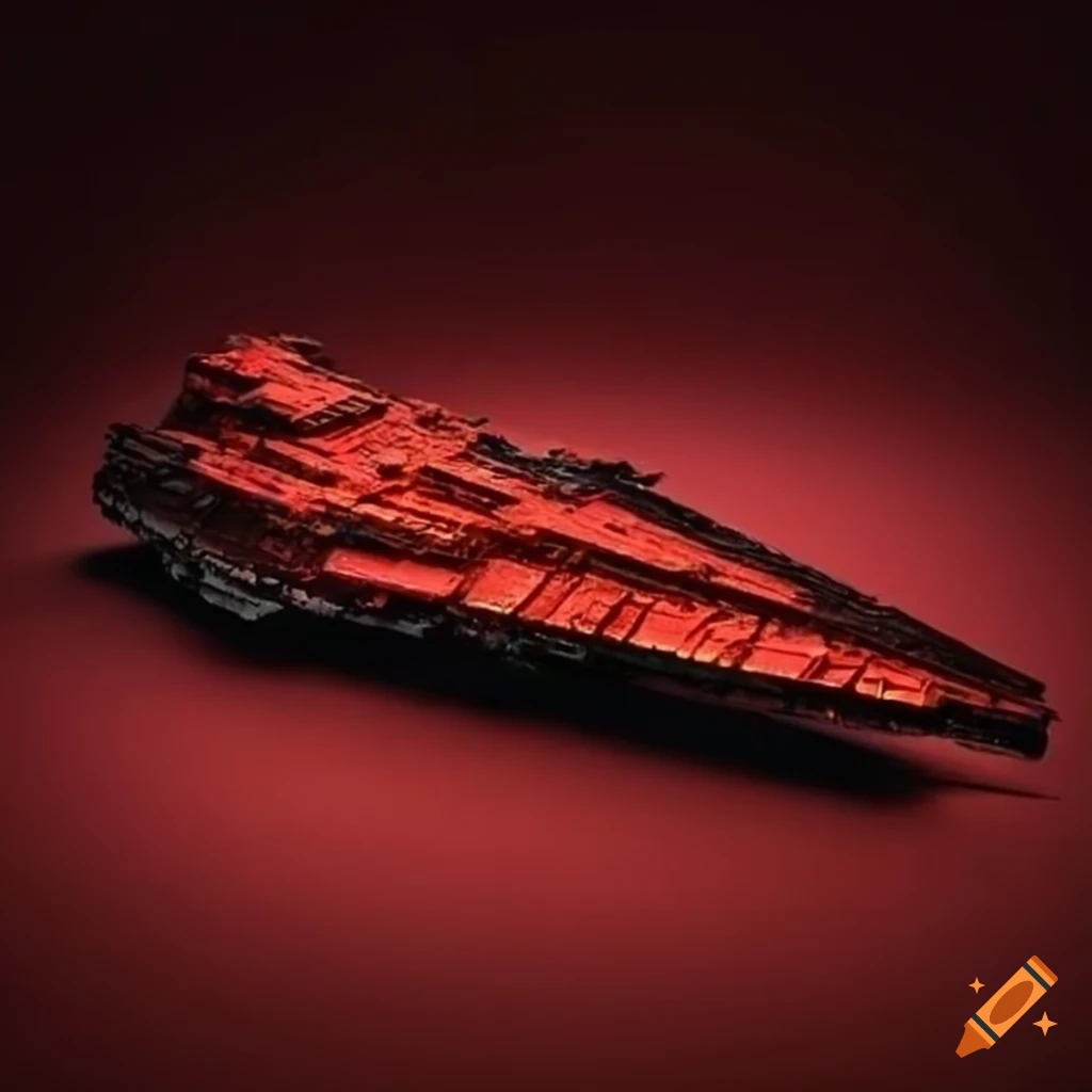 Bright red star destroyer with orange flames painting on Craiyon