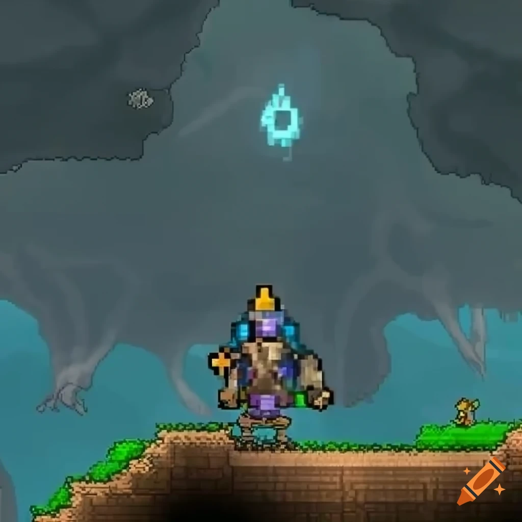 Sorcerer defeating skeleton boss in terraria game on Craiyon