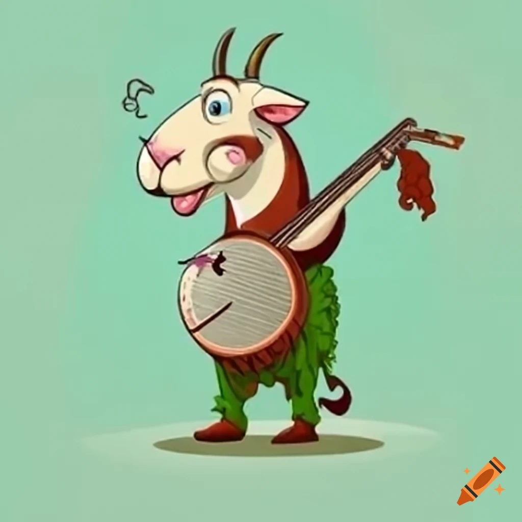 Cartoon goat in farmer clothes playing a banjo graffiti on Craiyon